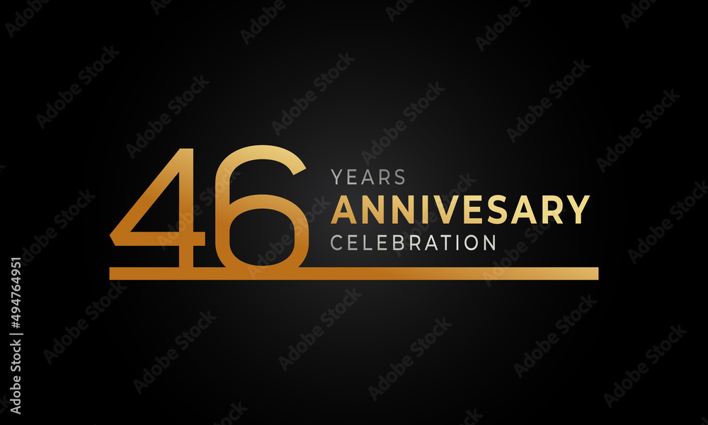 46 Year Anniversary Celebration Logotype with Single Line Golden and ...