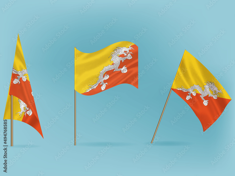 National flag of Bhutan vector.Waving flag of Bhutan from different ...