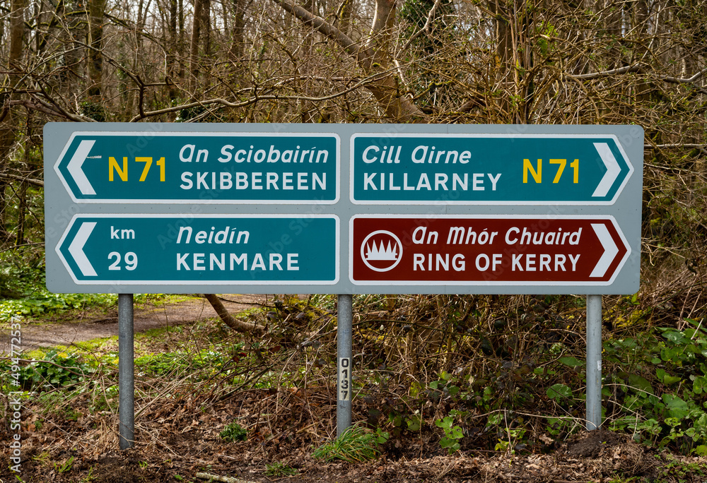 Road sign directions towards Skibbereen, Kenmare, Killarney and the ...