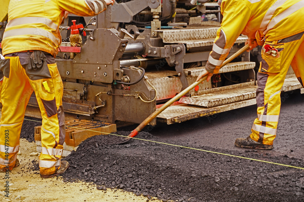 Road construction work on a section of motorway in detail Stock Photo ...
