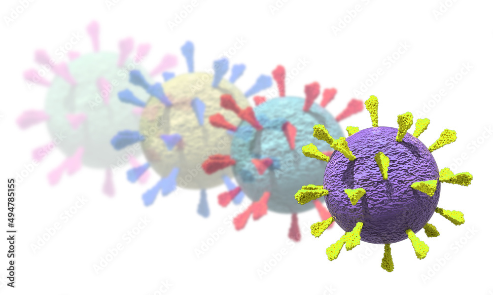 3D medical illustration of Omicron / Delta variant particle based on ...