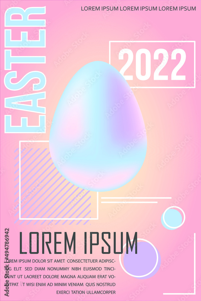 Easter poster 2022. Holographic Easter egg banner. Abstract morphism ...