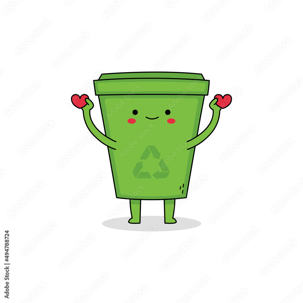 Cute green recycle bins cartoon character spreading love Stock Vector ...