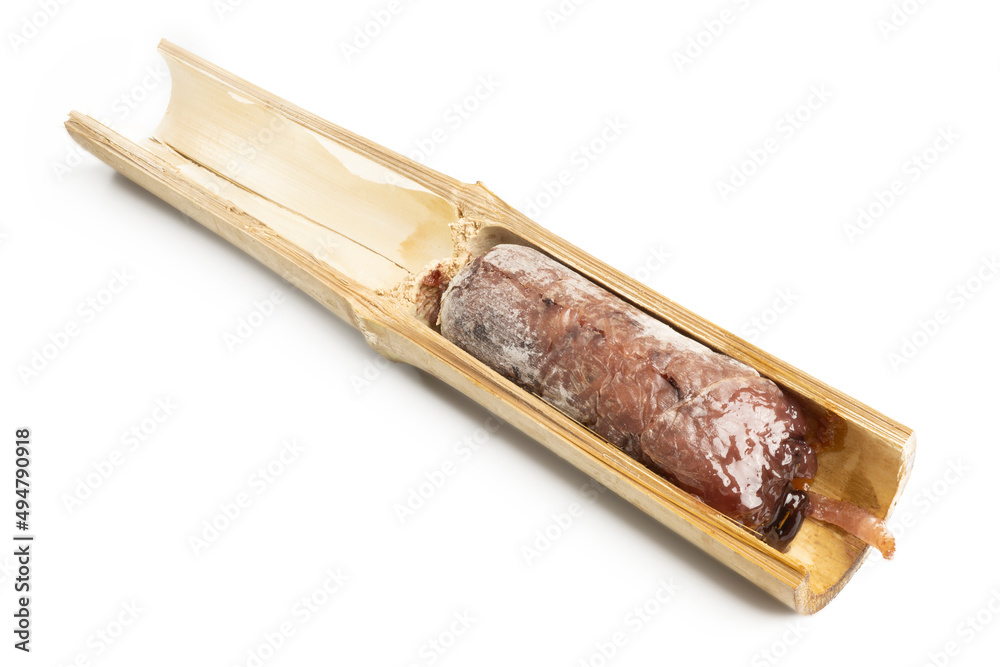 Sticky Rice in Bamboo Steams with Coconut Milk and Beans. Brown ...