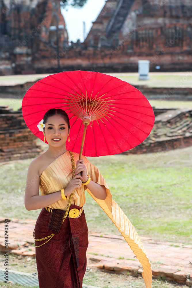 Thai Woman In Traditional Costume Of Thailand Beautiful Thai Girl In