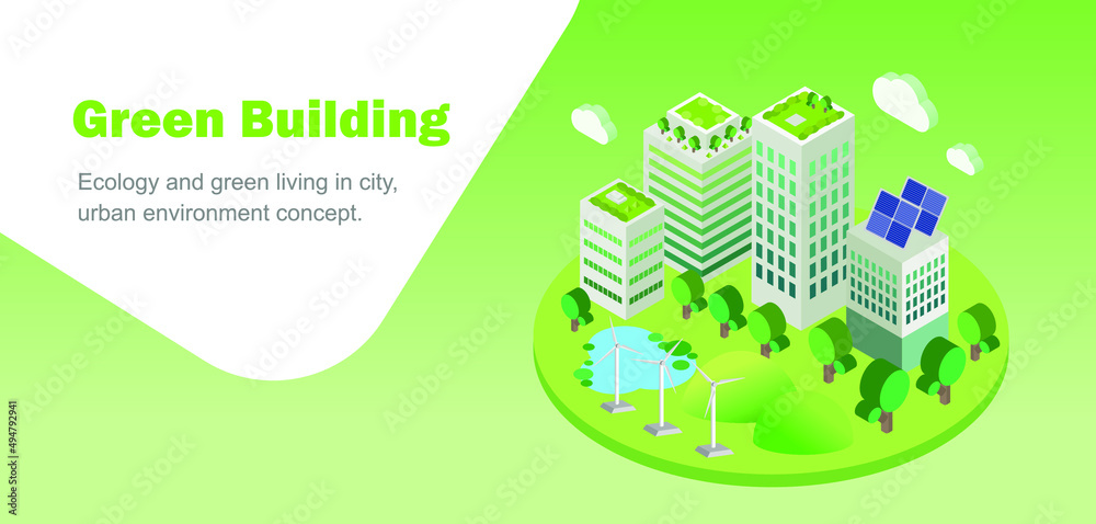 Isometric Eco-architecture. Green skyscraper building with plants ...