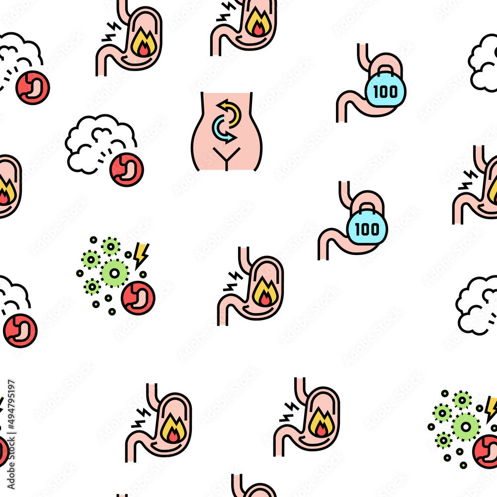 Digestion Disease And Treatment Icons Set Vector. Digestion System And ...