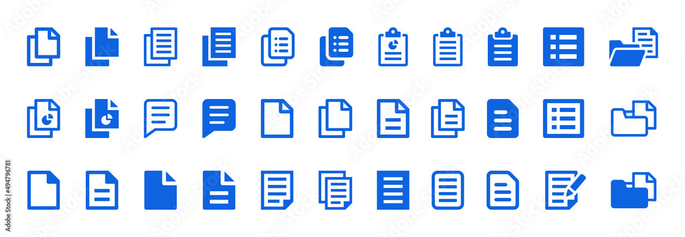 Document icon collection. File icon set in blue color design. Stock ...