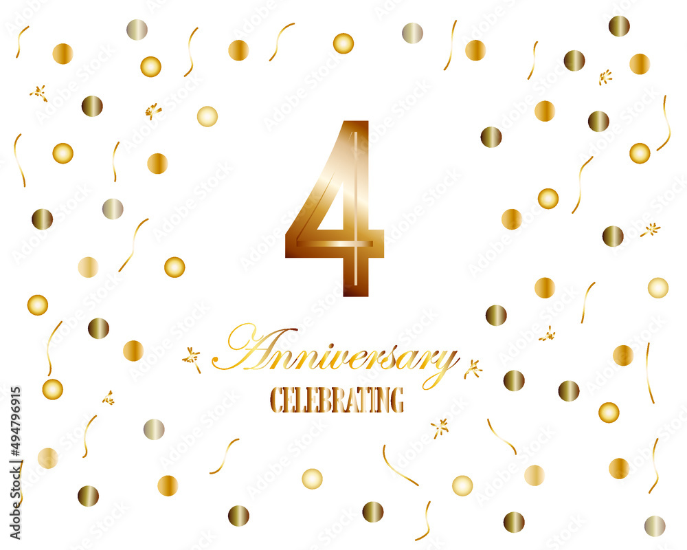 Golden numbers, 4 years anniversary celebration on white background ...