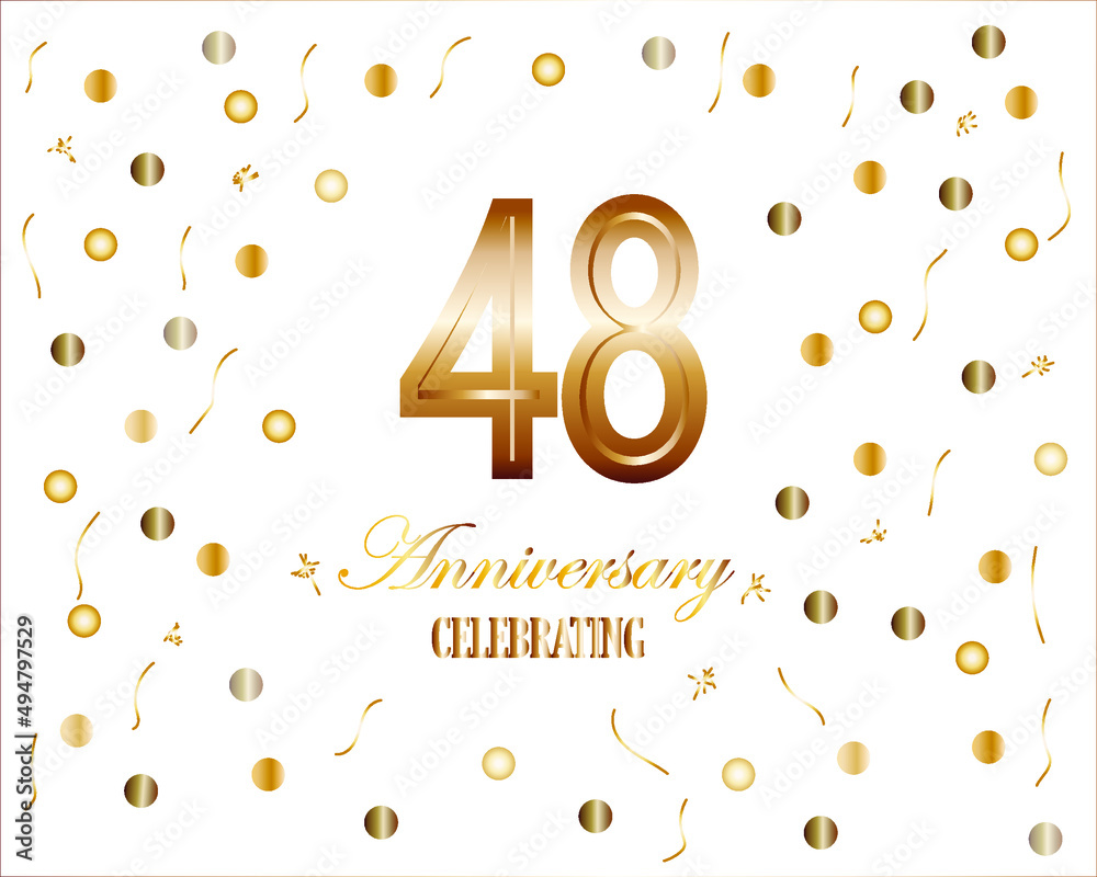 Golden numbers, 48 years anniversary celebration on white background ...