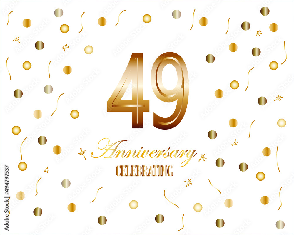 Golden numbers, 49 years anniversary celebration on white background ...
