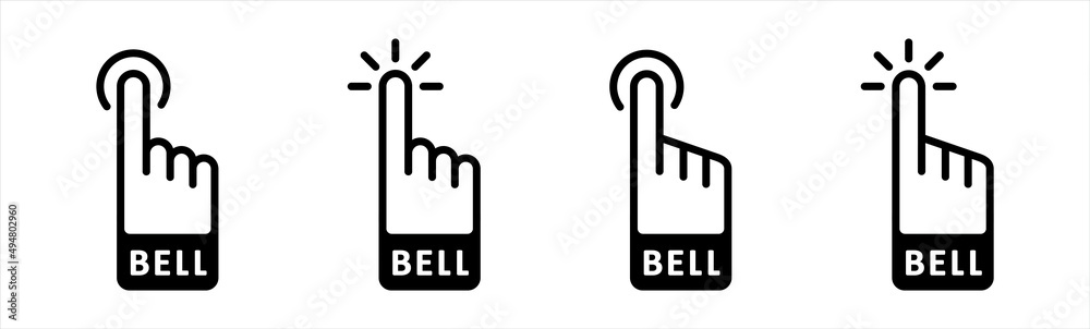 Hand push bell button vector sign. Ring door bell line and solid icon ...