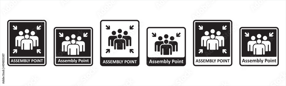 Assembly point sign. gathering point signboard, emergency evacuation ...