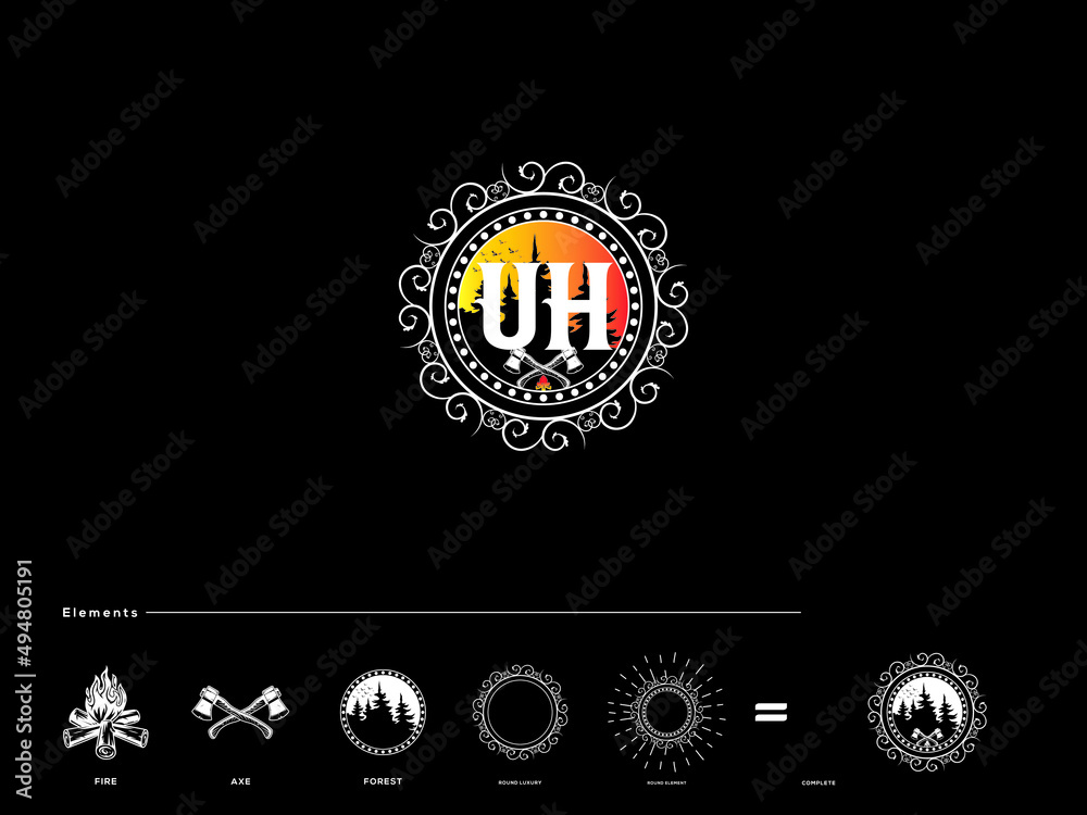 Colorful UH Logo, Vintage Uh u&h letter logo design with round circle ...