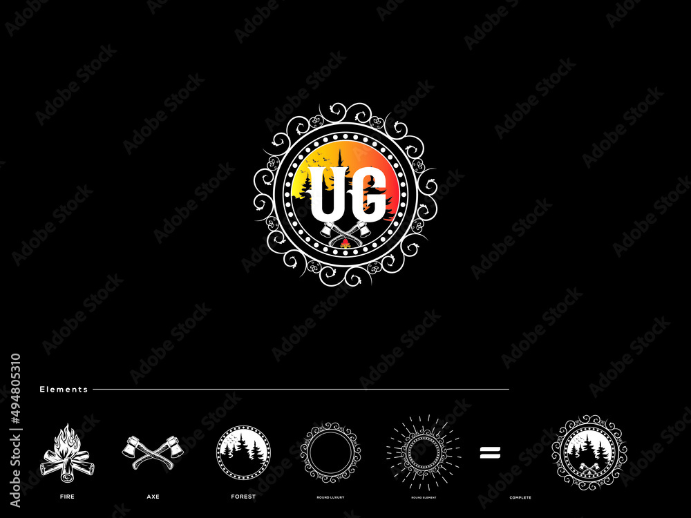 Colorful UG Logo, Vintage Ug u&g letter logo design with round circle ...