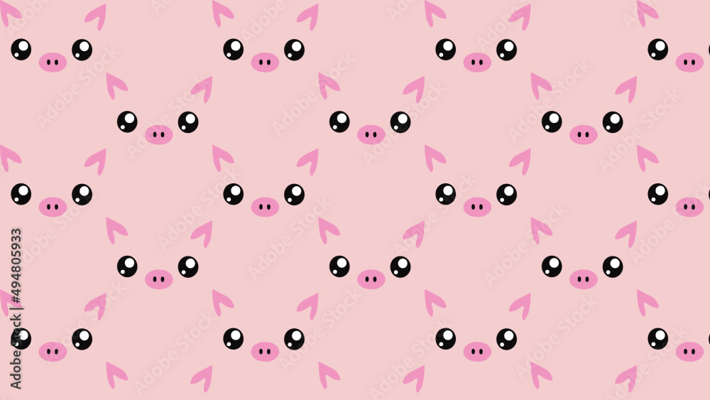 Faces of cute little pigs on pink background, wallpaper, wrapping paper ...
