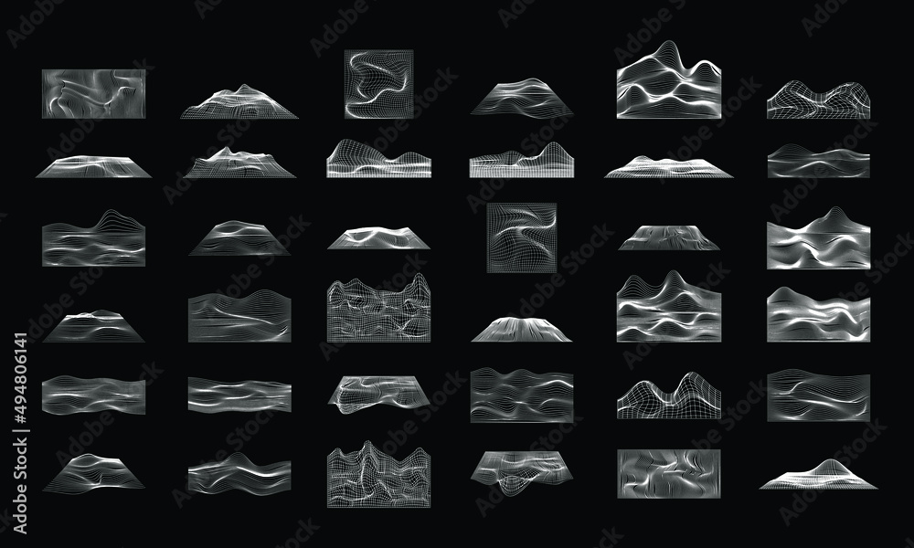 Abstract wireframe 80s style. Retro futuristic grid illustration ...