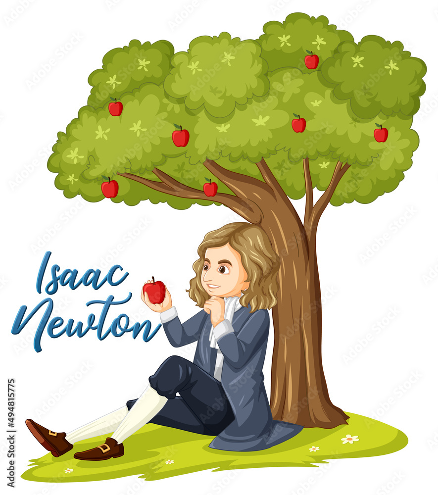 Isaac Newton sitting under apple tree Stock Vector | Adobe Stock