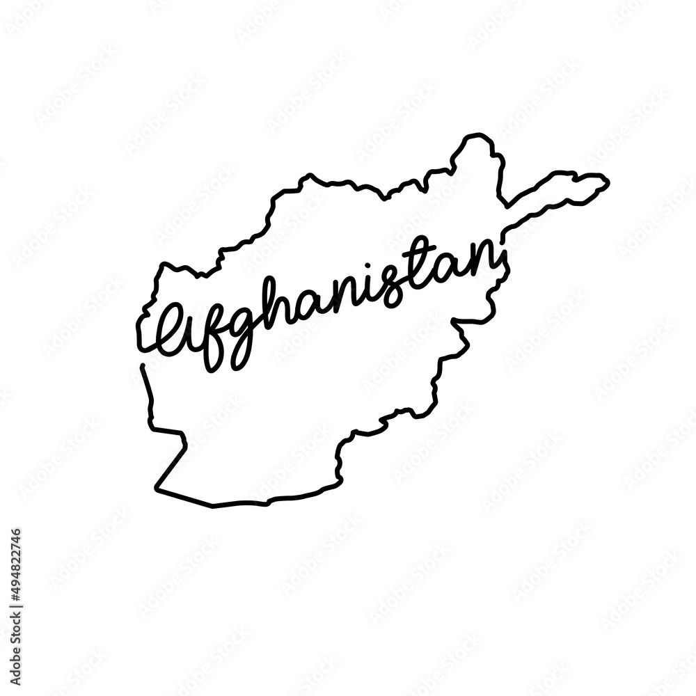 Póster Afghanistan outline map with the handwritten country name ...
