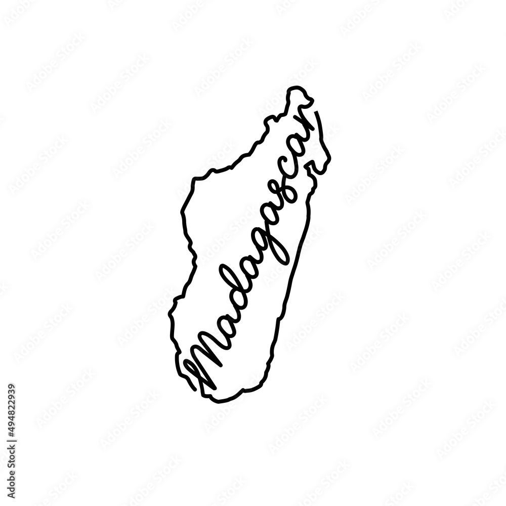 Madagascar outline map with the handwritten country name. Continuous ...