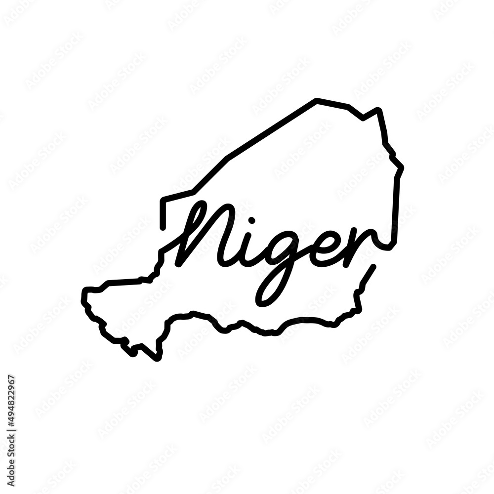 Niger outline map with the handwritten country name. Continuous line ...