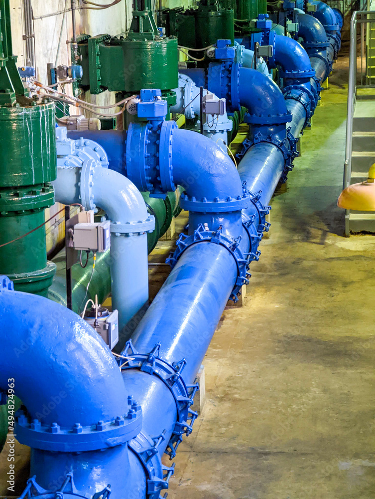 city water treatment plant pipe gallery Stock Photo | Adobe Stock