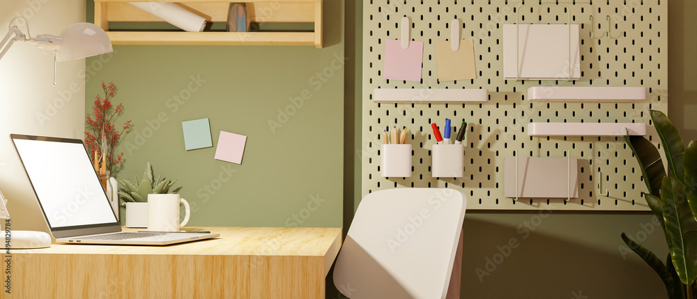 Modern minimal workspace in college dorm apartment with laptop mockup ...