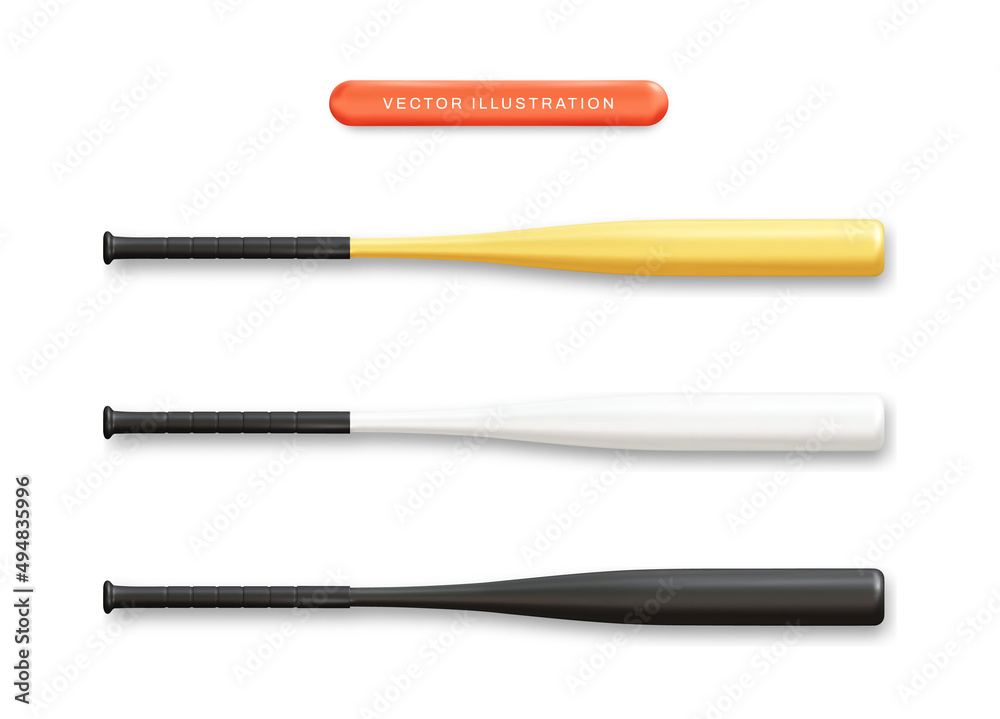 Baseball bat realistic 3d vector illustration set Stock Vector | Adobe ...