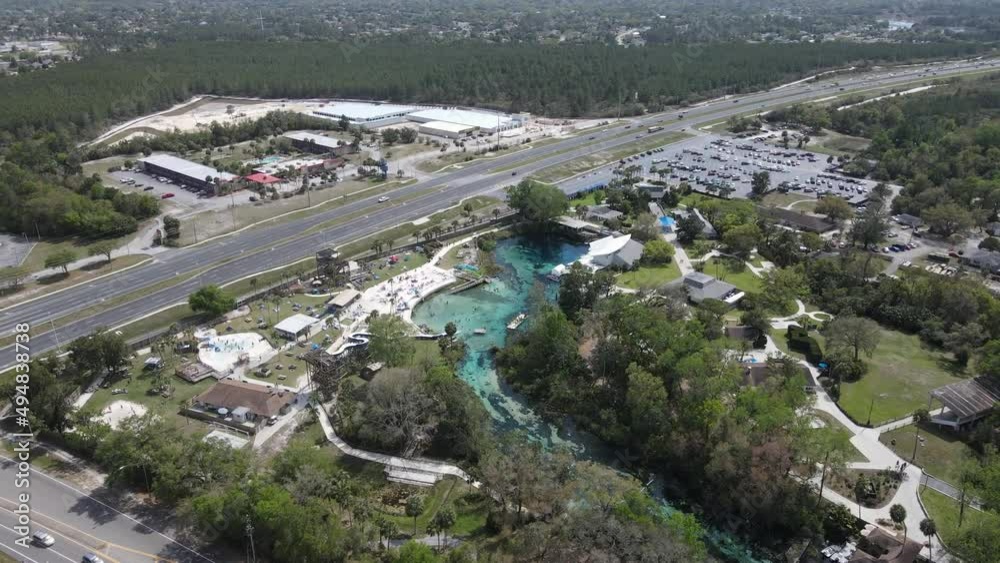 aerial of the beautiful natural spring at Weeki Wachee Springs State ...