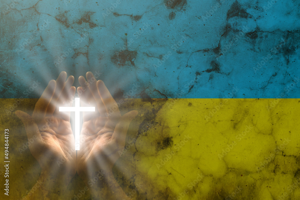 Hands in prayer. Prayer for Ukraine. Ukrainian flag. Prayer for the ...