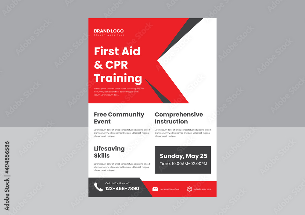 Vettoriale Stock CPR and first aid training flyer poster template. CPR ...