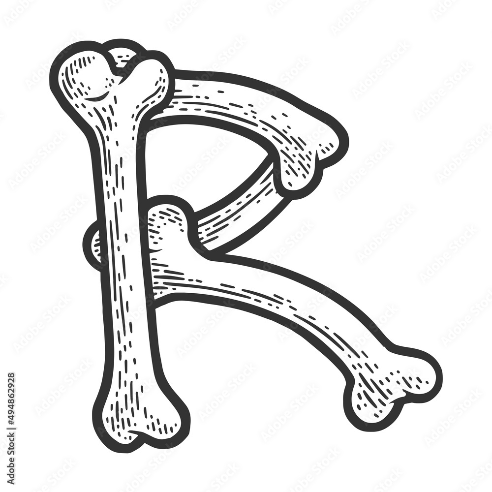 letter R made of bones sketch engraving vector illustration. Bones font ...