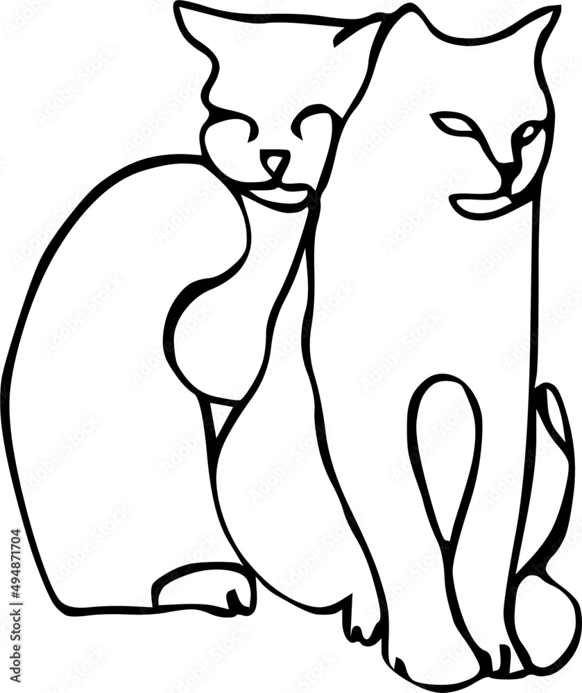Cat one line drawing art. Editable stroke vector illustration of ...