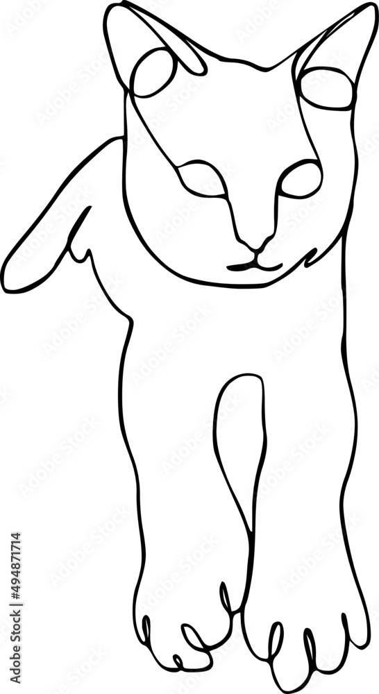 Cat one line drawing art. Editable stroke vector illustration of ...
