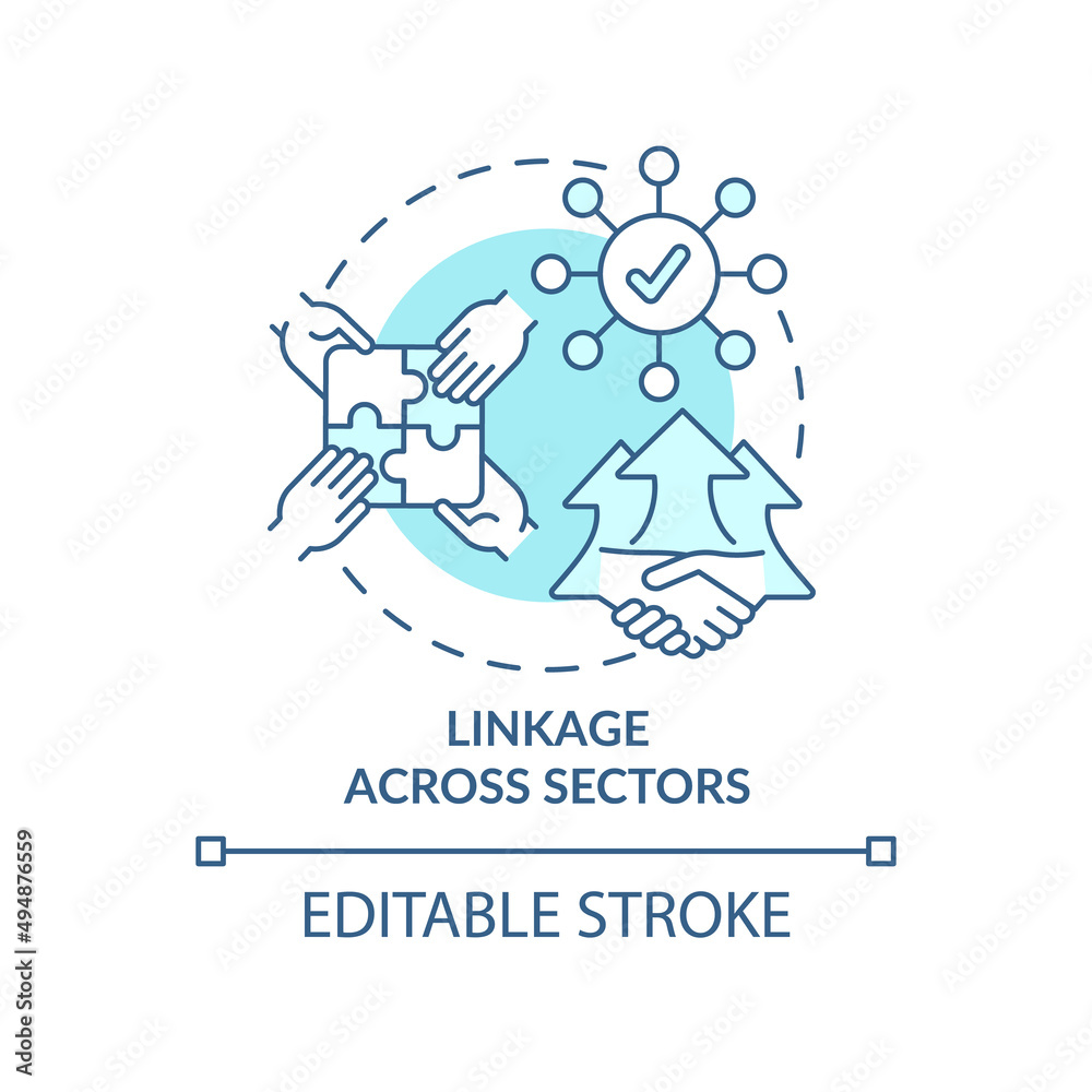 Linkage across sectors turquoise concept icon. Holistic approach. ILAP ...