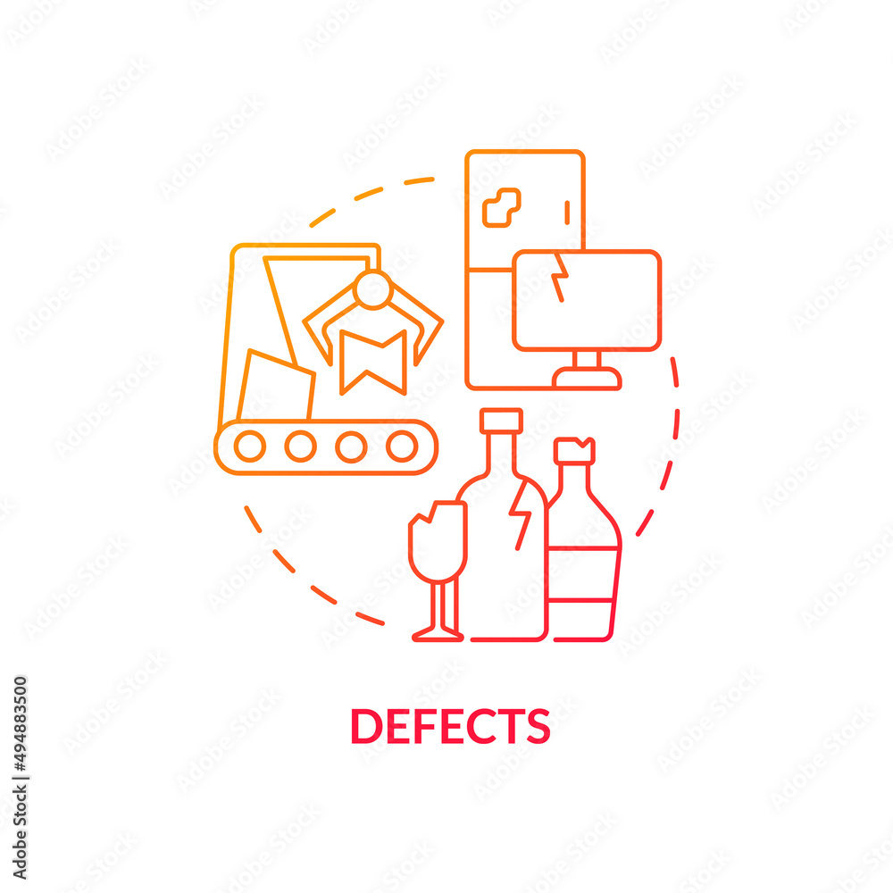 Defects red gradient concept icon. Poor quality products rework. Lean ...