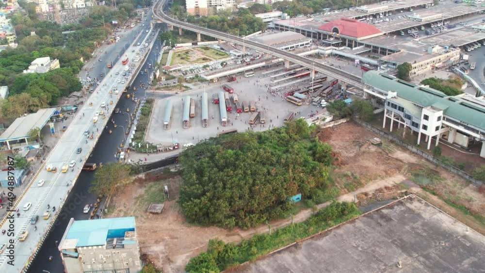 An Aerial view of Chennai Muffusil Bus Terminus (CMBT) is set up at the ...