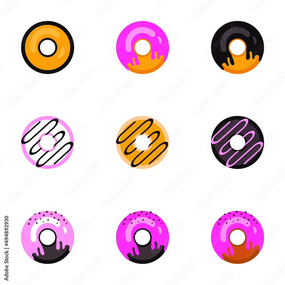 vector illustration of a set of donuts with different shapes Stock ...