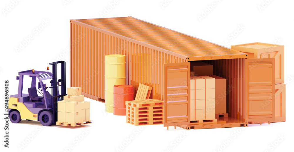 Vettoriale Stock Vector shipping container and forklift. Maritime cargo ...