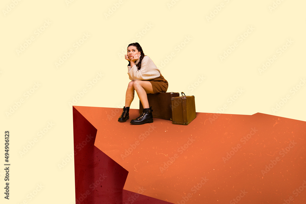 Cartoon style illustration of sad girl got to abandoned railway tracks ...