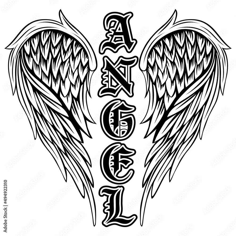 Plakát Abstract vector illustration black and white wings and ...
