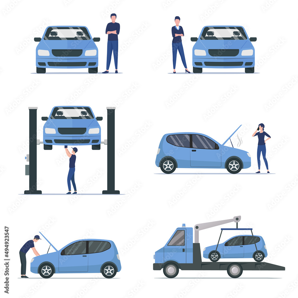 Car owner set. Colored flat vector illustration. Isolated on white ...
