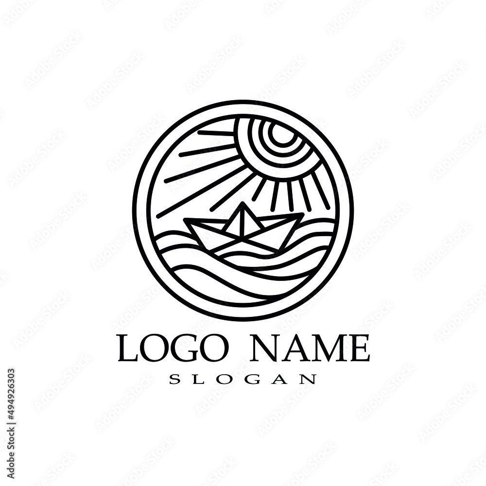 sun combination boat logo with line style Stock Vector | Adobe Stock
