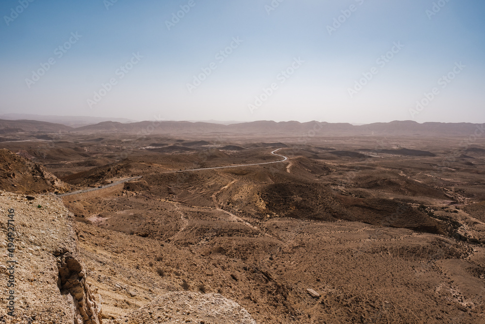 Beautiful scenery of dry desert with rough rocky cliffs on the ...