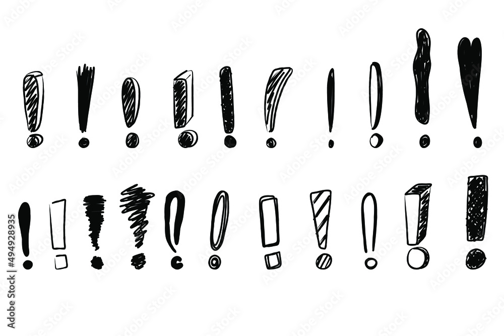 Hand drawn exclamation marks. Doodle exclamation point. Punctuation ...