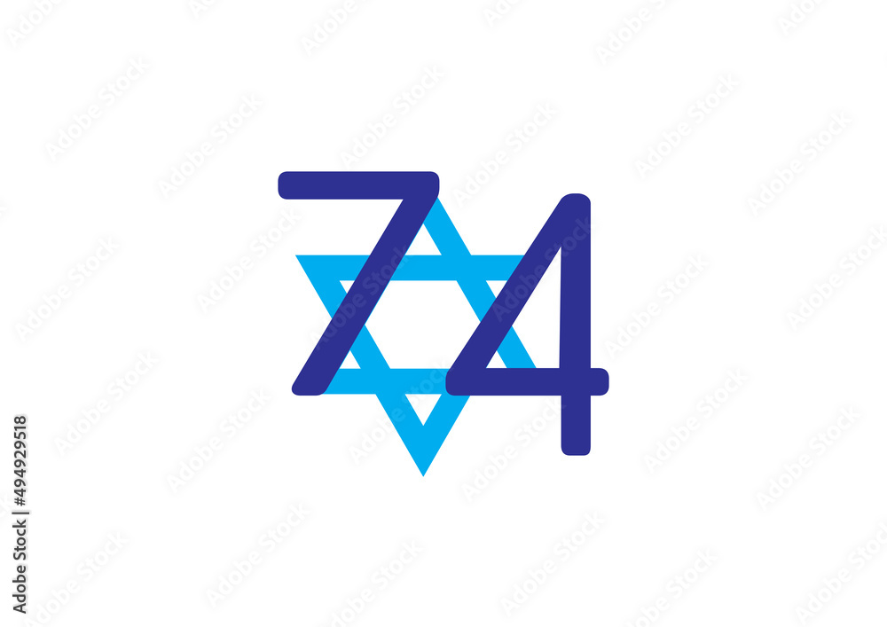 Israel 74th independence day logo, Blue numbers and star of David on ...