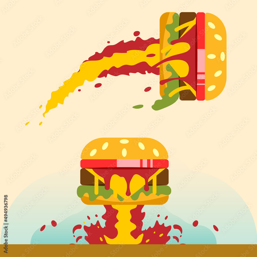 The burger flies like a rocket leaving a trail of mustard and ketchup ...
