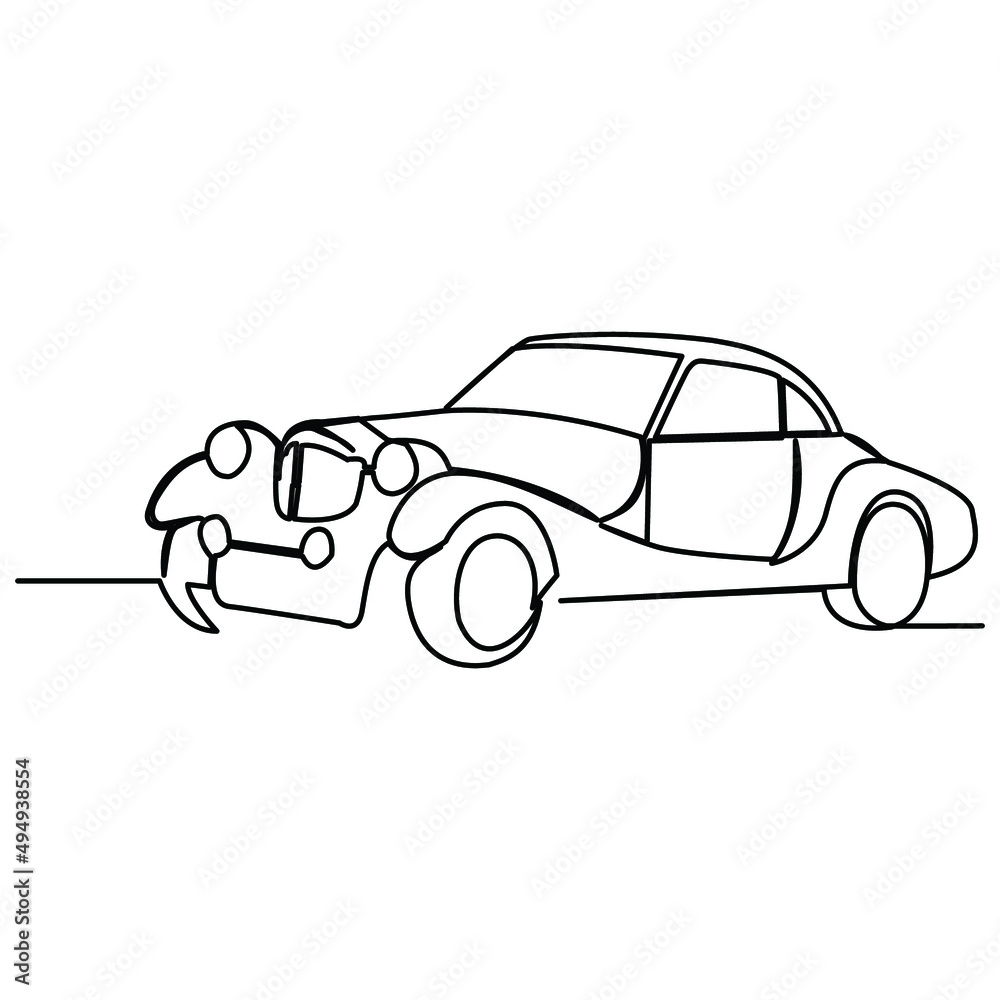 one line continuous drawing of front view classic car Stock Vector ...