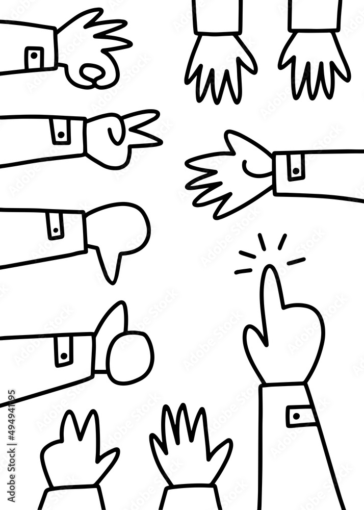 hand non verbal sign language set of cartoon style drawn human hands ...