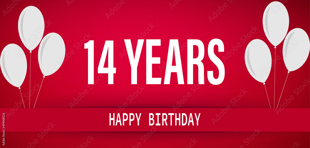 14 Years Anniversary Celebration,Happy Birthday Card design,red ...